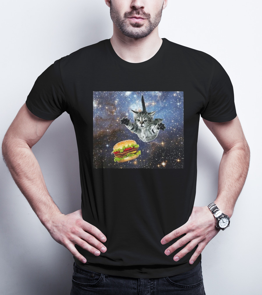 Silly Cats Hamburger Space Adventure With Stars And Galaxy T-Shirt