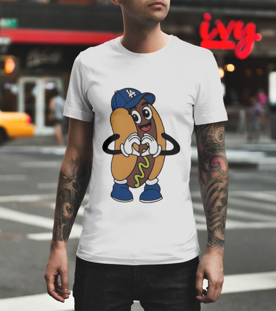 Dodger Dog LA Hat Hot Dog Los Angeles Dodgers Baseball Character T-Shirt