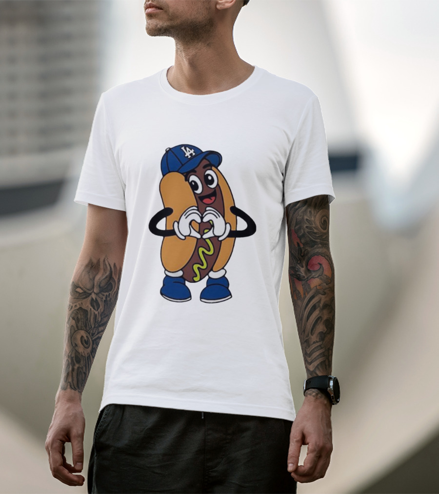 Dodger Dog LA Hat Hot Dog Los Angeles Dodgers Baseball Character T-Shirt