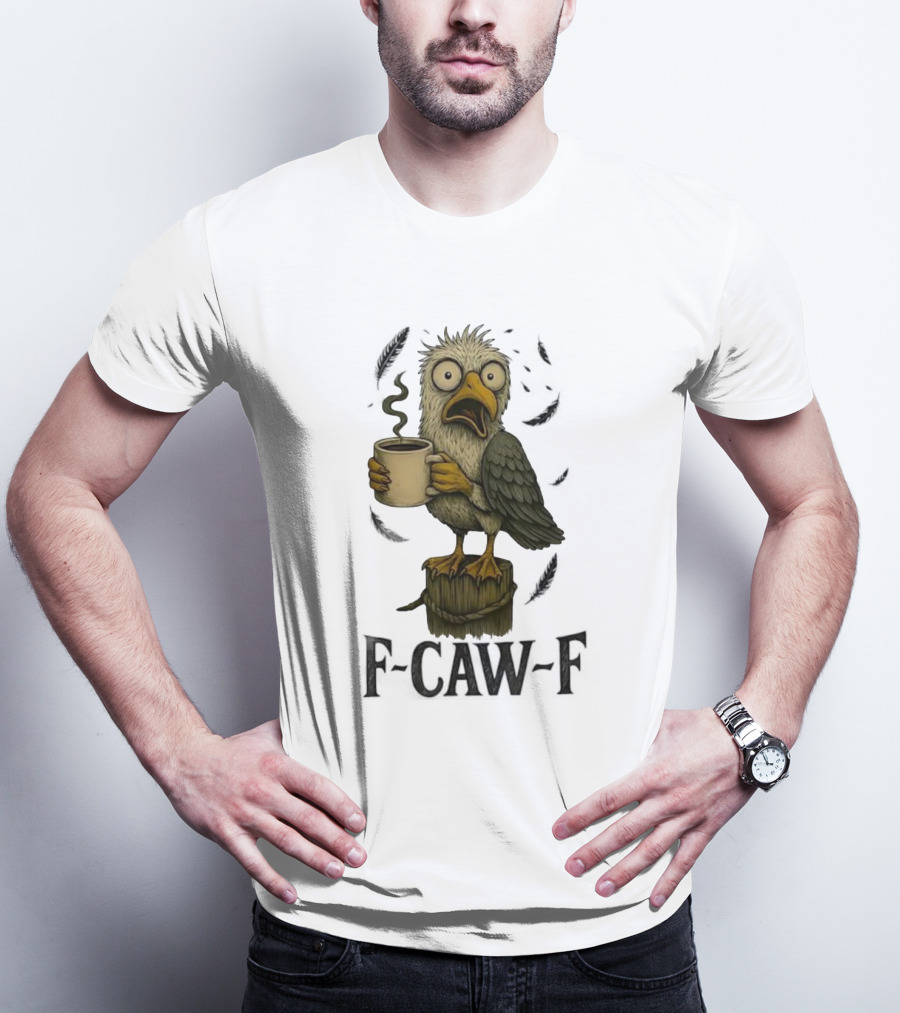 F’CAW F Cartoon Bird With Coffee Cup T-Shirt