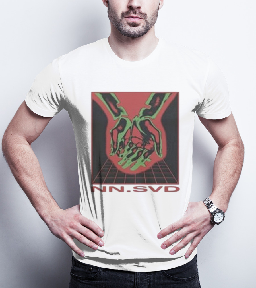NN SVD Now Saved Hands Green Skeleton Art On Red Background T-Shirt