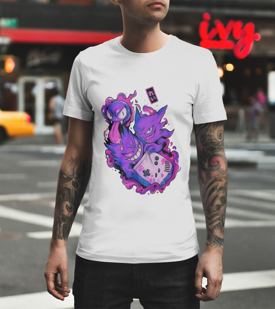 Gastly Haunter Gengar Retro Game Console Pokemon Art霊 T-Shirt