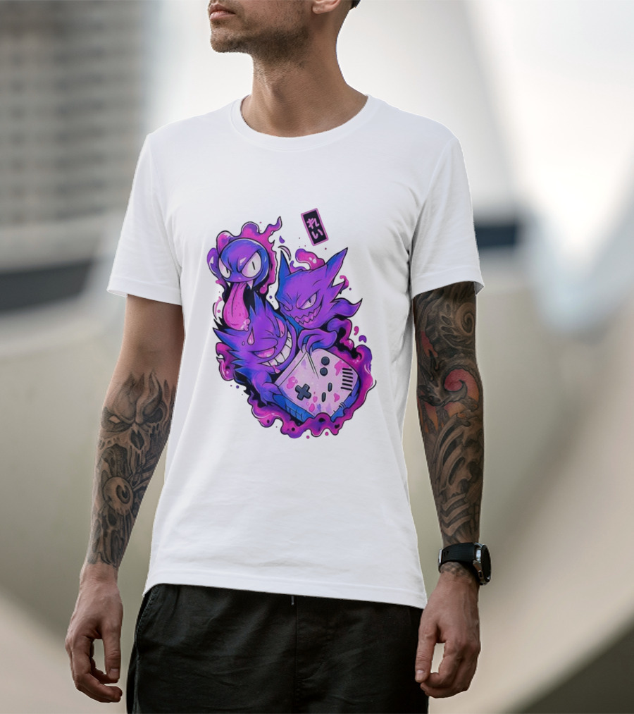 Gastly Haunter Gengar Retro Game Console Pokemon Art霊 T-Shirt