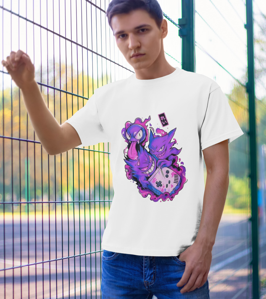 Gastly Haunter Gengar Retro Game Console Pokemon Art霊 T-Shirt