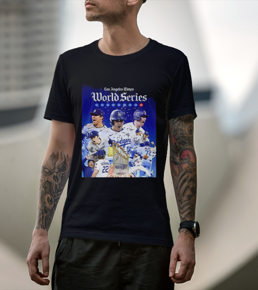 Los Angeles Dodgers World Series Champions 2025 Celebration With Iconic Moments And Championship Years T-Shirt