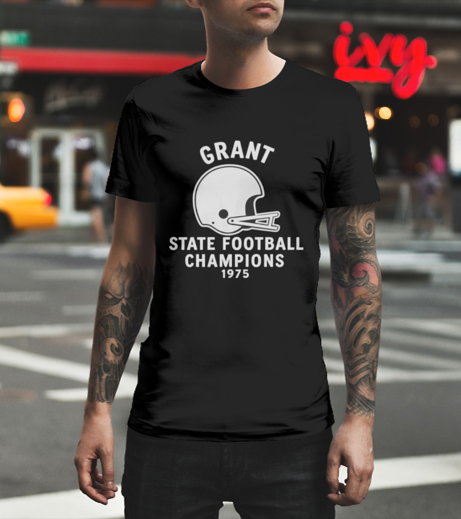 Grant State Football Champions 1975 Helmet T-Shirt
