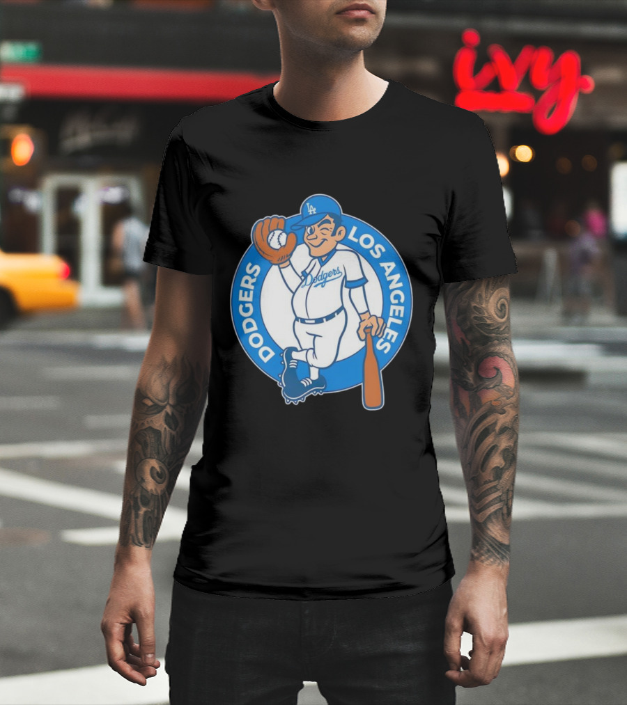 Los Angeles Dodgers Vintage Cartoon Character MLB Team Retro Style T-Shirt