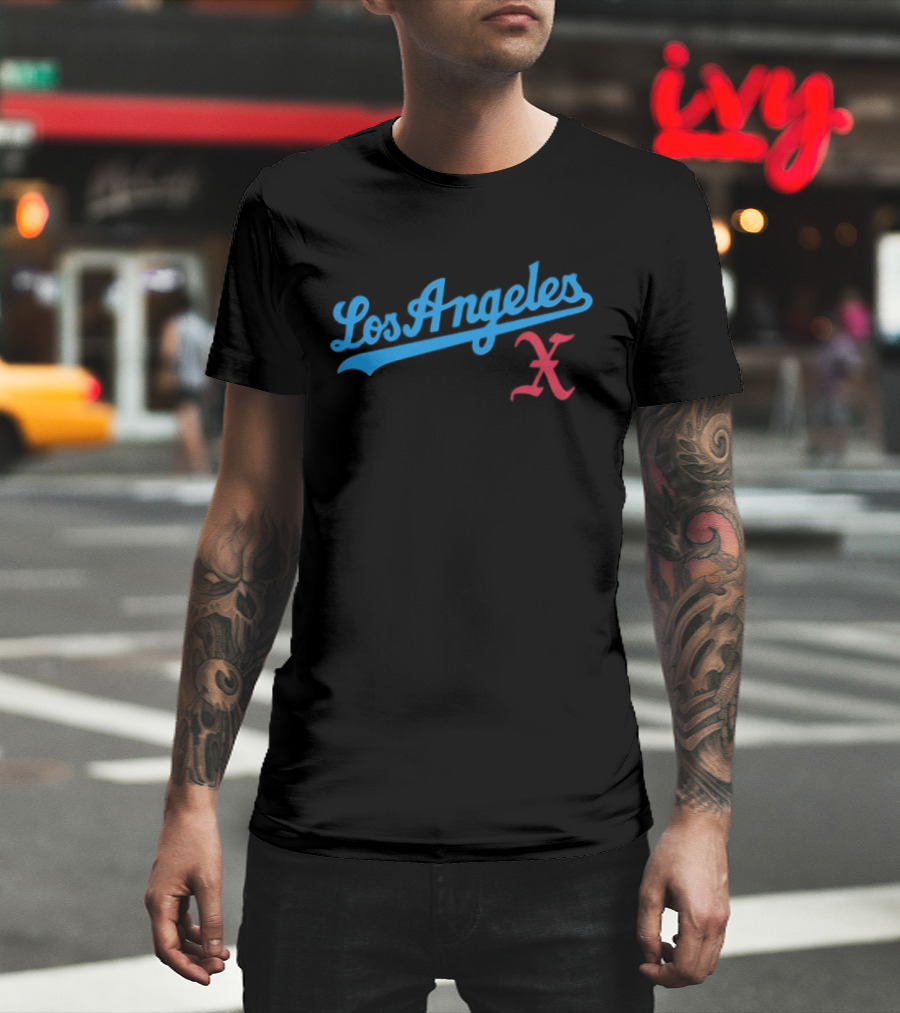 Los Angeles Crossed Red X Baseball Style T-Shirt