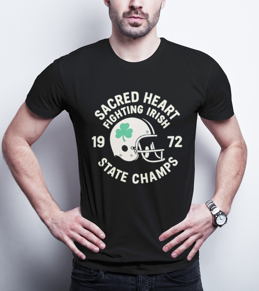 Sacred Heart Fighting Irish 1972 State Champs Football Helmet T-Shirt