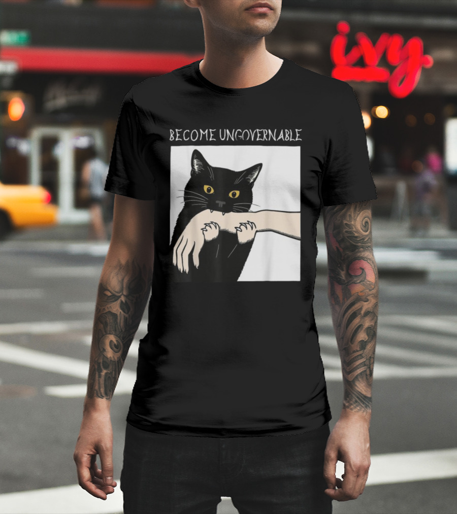 Become Ungovernable Black Cat Biting Hand T-Shirt