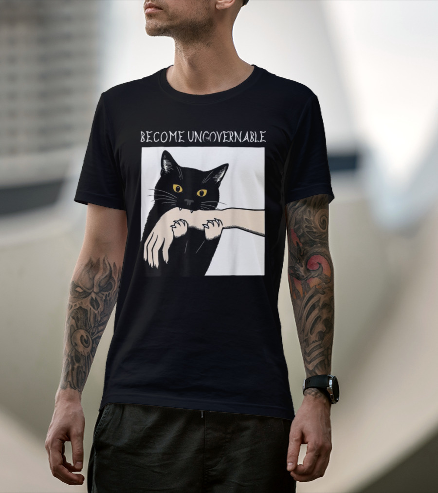 Become Ungovernable Black Cat Biting Hand T-Shirt