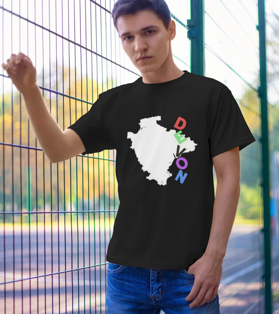 We Are Devon Island Map Outline With Colorful Vertical Text T-Shirt