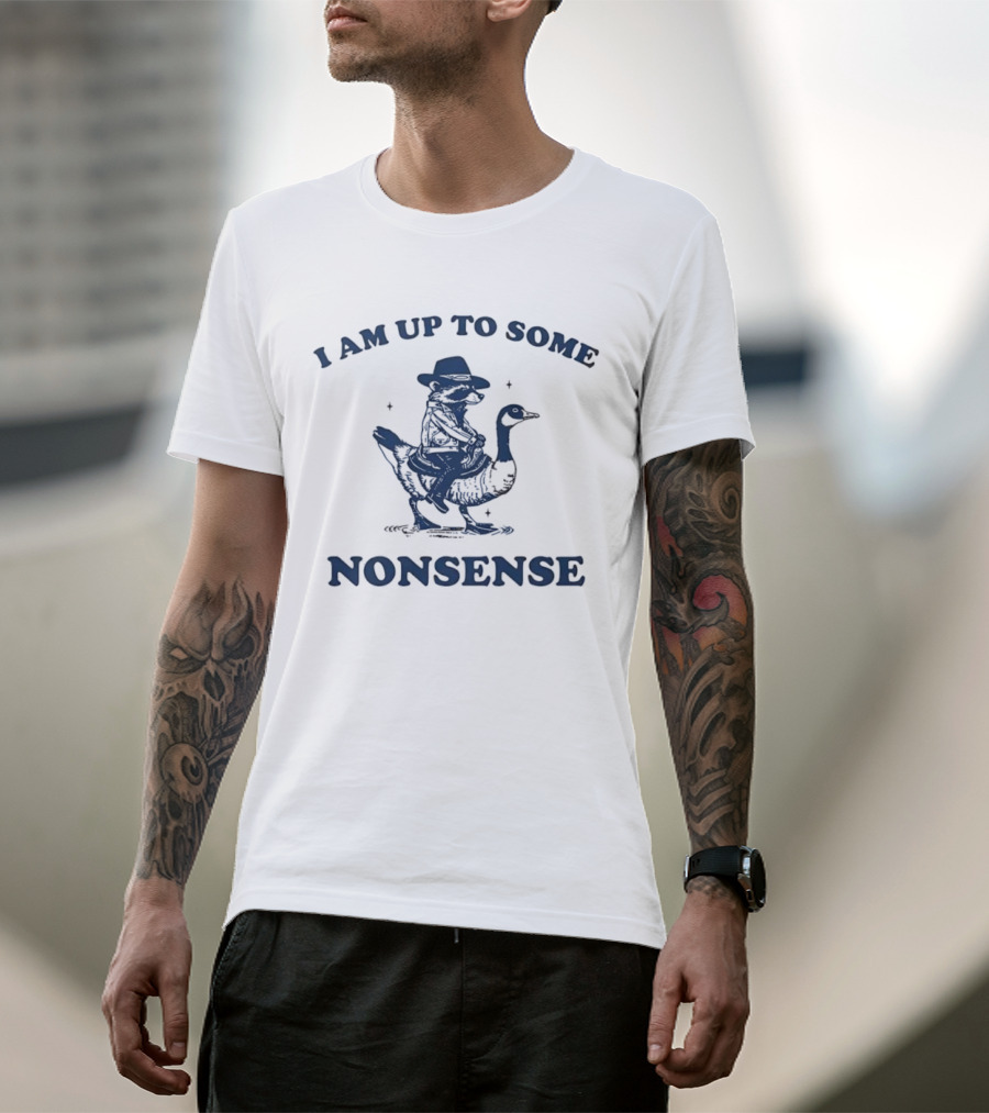 I Am Up To Some Nonsense Raccoon Riding Duck Cowboy Hat Fun T-Shirt