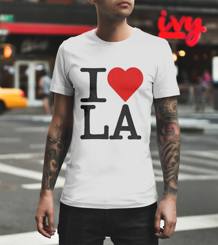 Los Angeles Dodgers Fan I Love LA Heart Classic Iconic Text T-Shirt