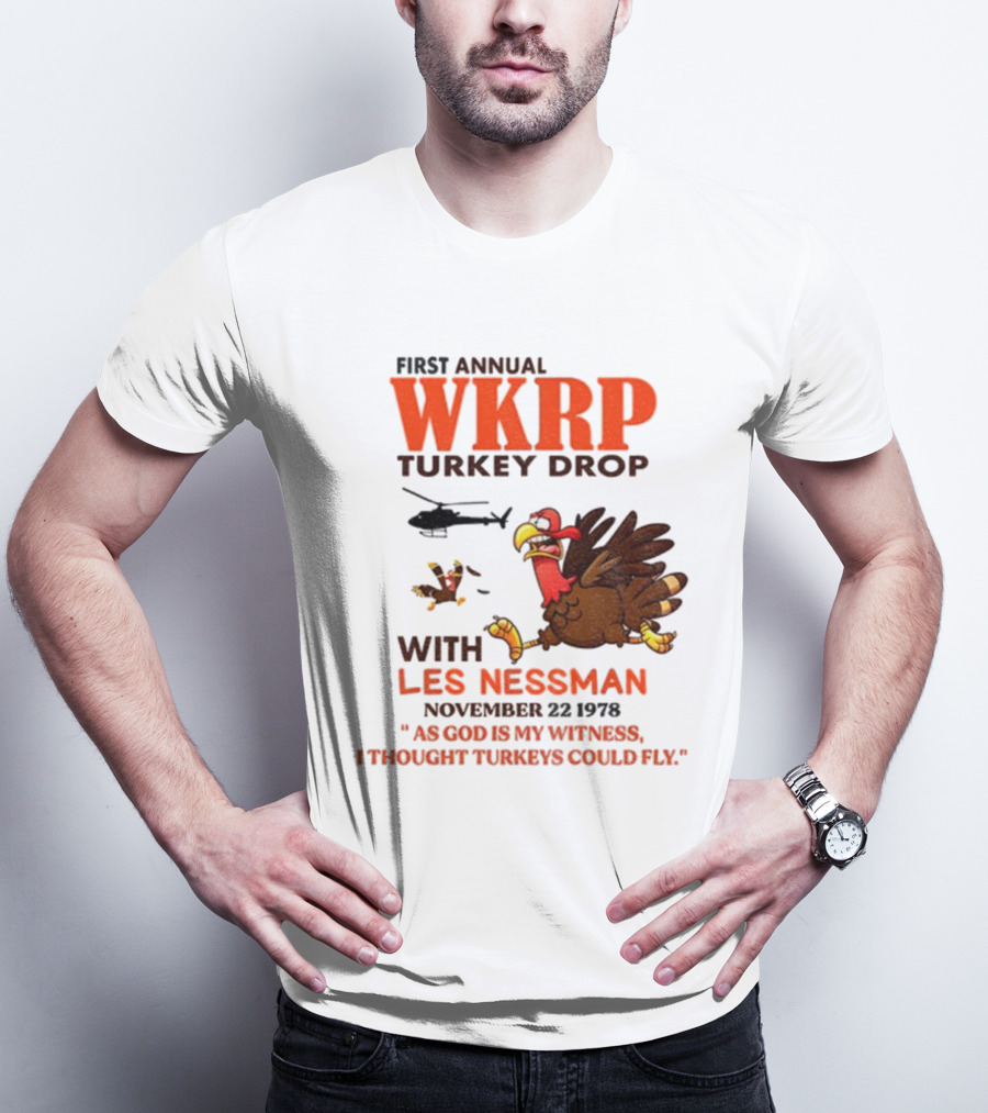 Vintage WKRP Turkey Drop First Annual With Les Nessman As God Is My Witness November T-Shirt