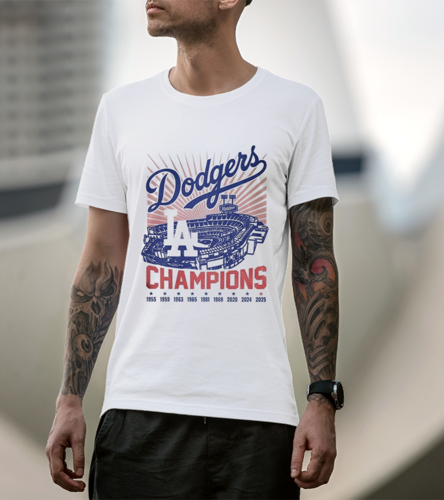 Stadium 2025 Los Angeles Dodgers Baseball Champions 1955 2025 T-Shirt