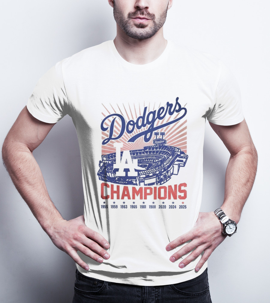 Stadium 2025 Los Angeles Dodgers Baseball Champions 1955 2025 T-Shirt