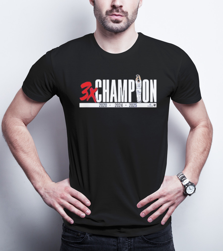 3x Champion 2020 2024 2025 Los Angeles Clayton Kershaw 22 T-Shirt