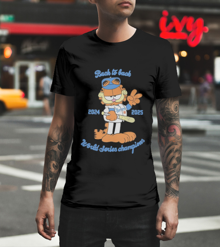 Back-to-Back Dodgers Garfield World Series Champions 2024 2025 T-Shirt