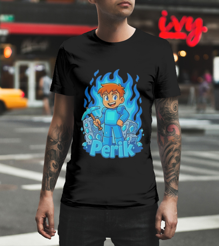 Perik Diamant Blue Flame Miner Character T-Shirt