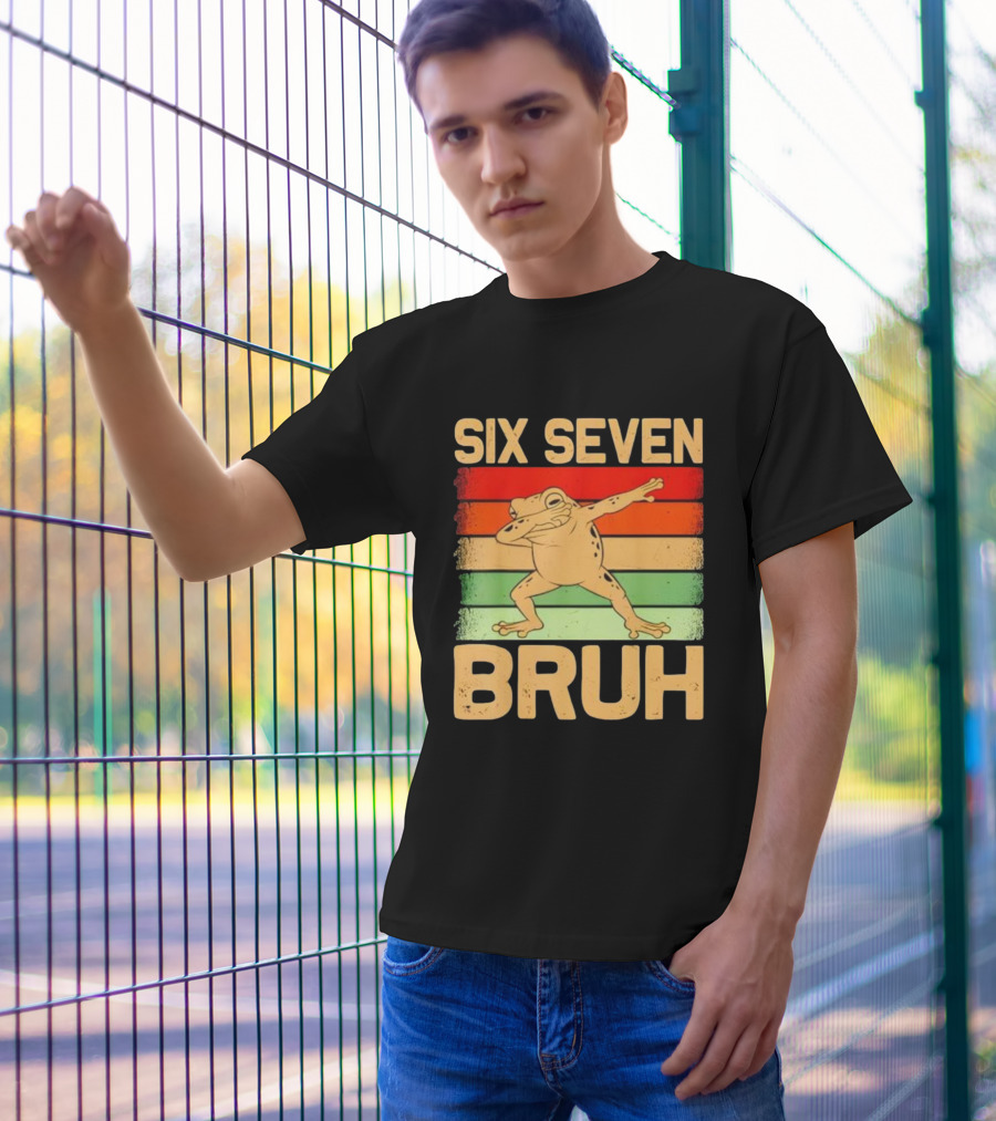 Six Seven Bruh Dab Frog Retro Stripes T-Shirt