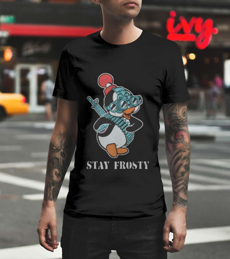 Tactical Penguin Stay Frosty Night Vision Goggles And Rifle T-Shirt