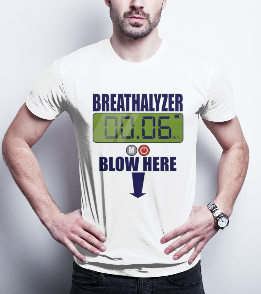 Breathalyzer 00.06 Mg/L Blow Here Power Button Graphic T-Shirt