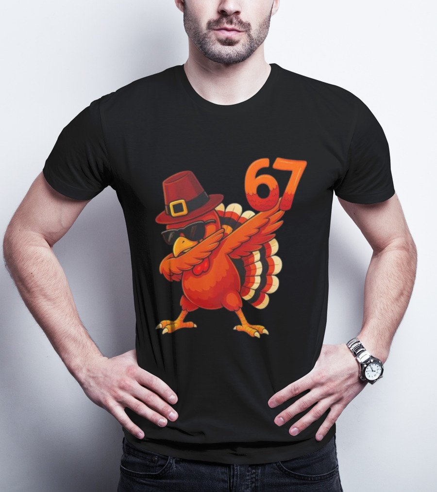67 Thanksgiving Dabbing Turkey With Hat And Sunglasses T-Shirt