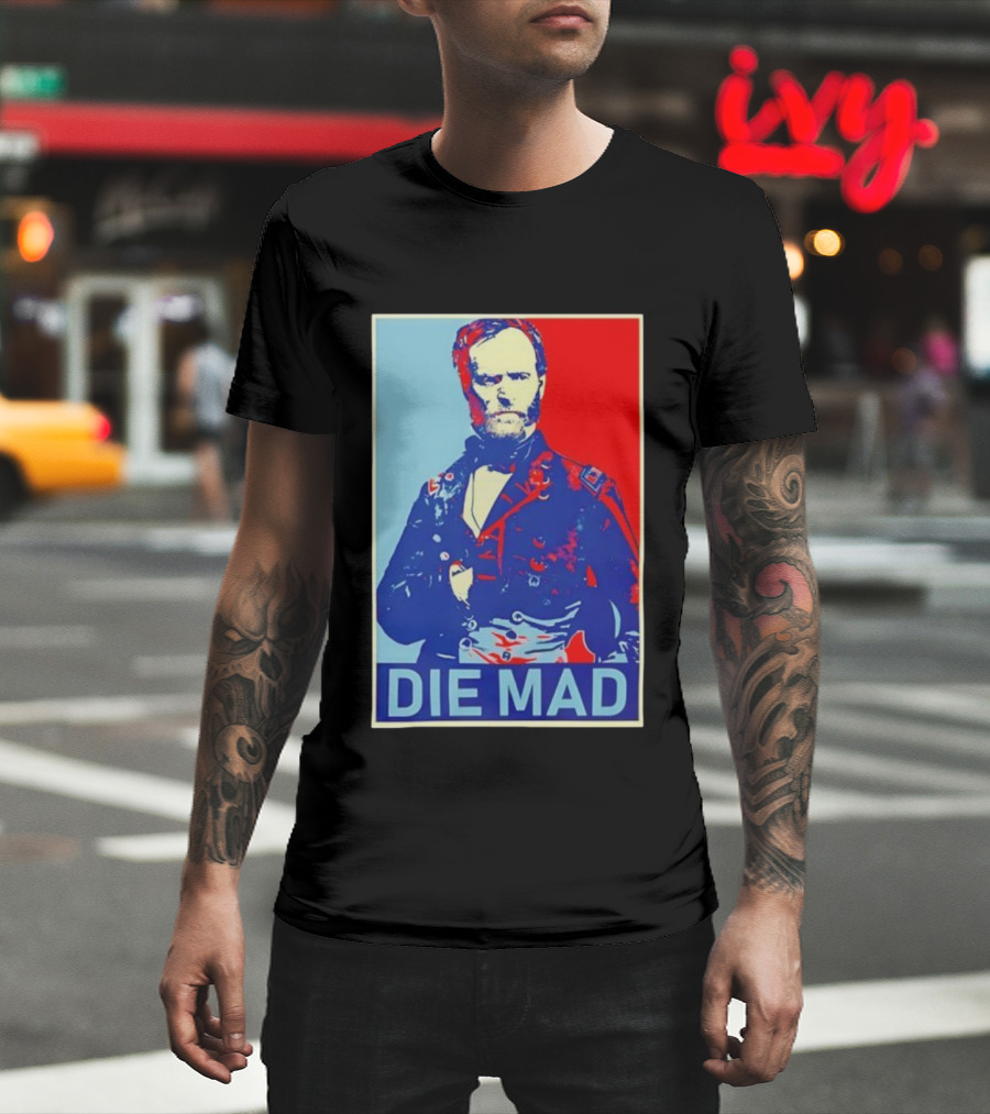 Die Mad Sherman Essential Bold Political Art Red Blue Portrait T-Shirt