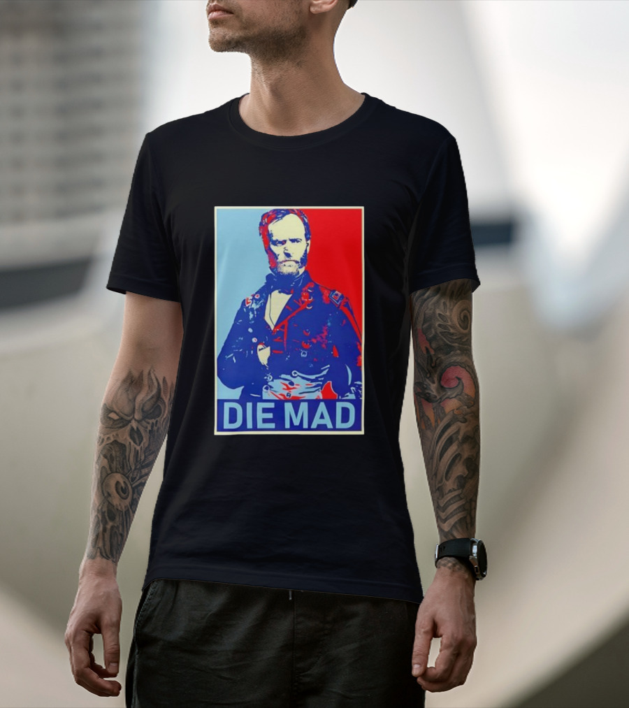 Die Mad Sherman Essential Bold Political Art Red Blue Portrait T-Shirt