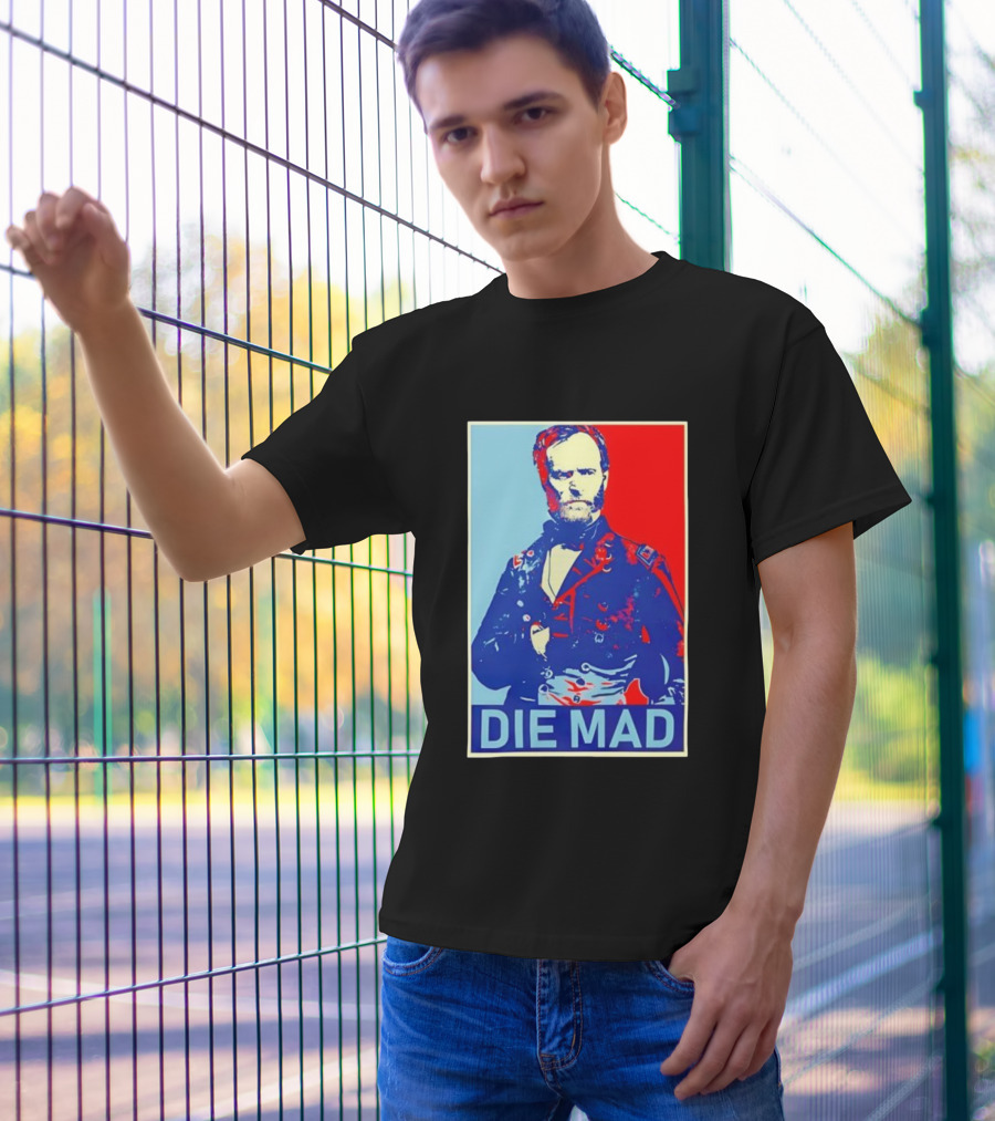 Die Mad Sherman Essential Bold Political Art Red Blue Portrait T-Shirt