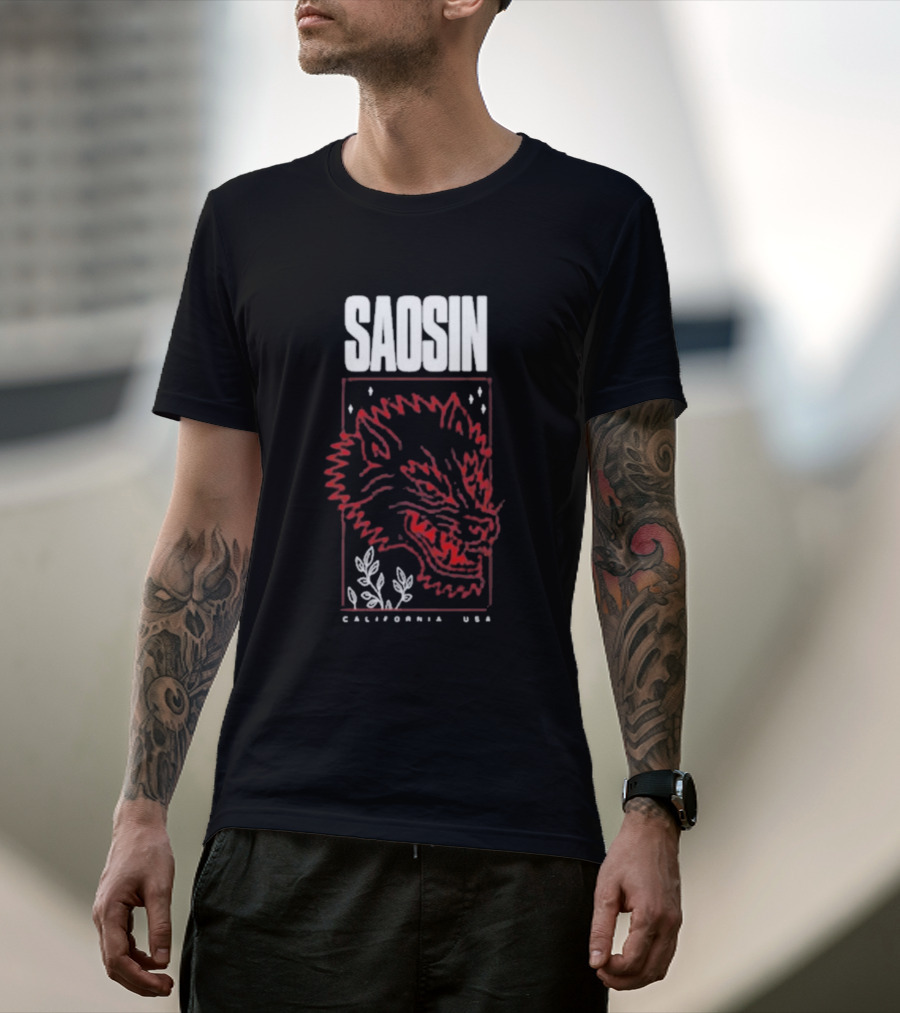 Saosin California USA Wolf Red Outline Design T-Shirt