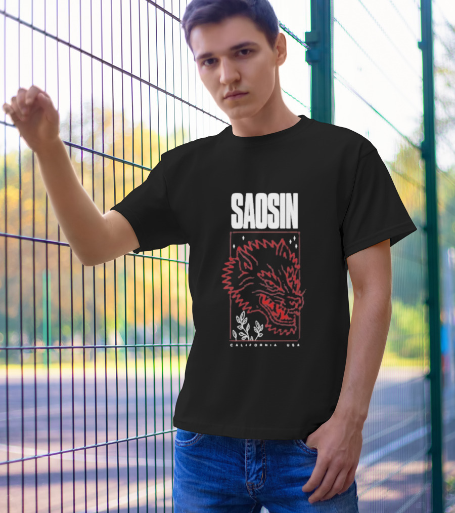 Saosin California USA Wolf Red Outline Design T-Shirt
