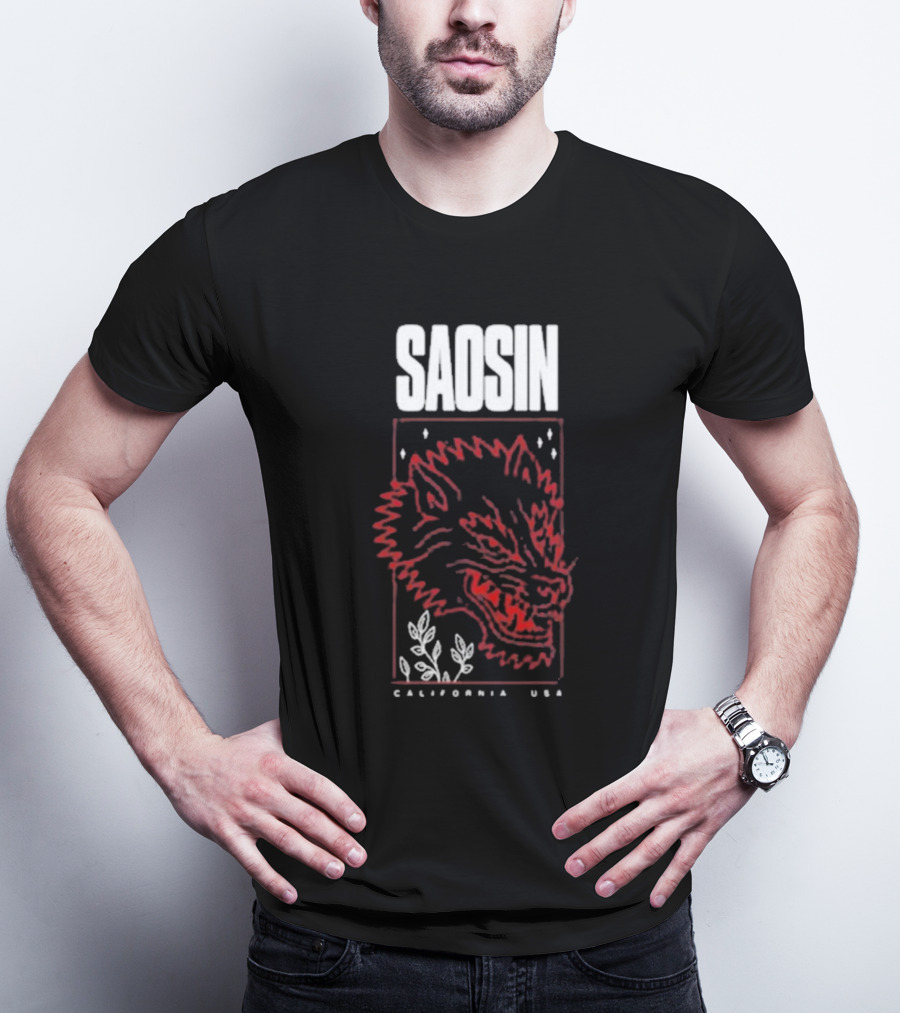 Saosin California USA Wolf Red Outline Design T-Shirt