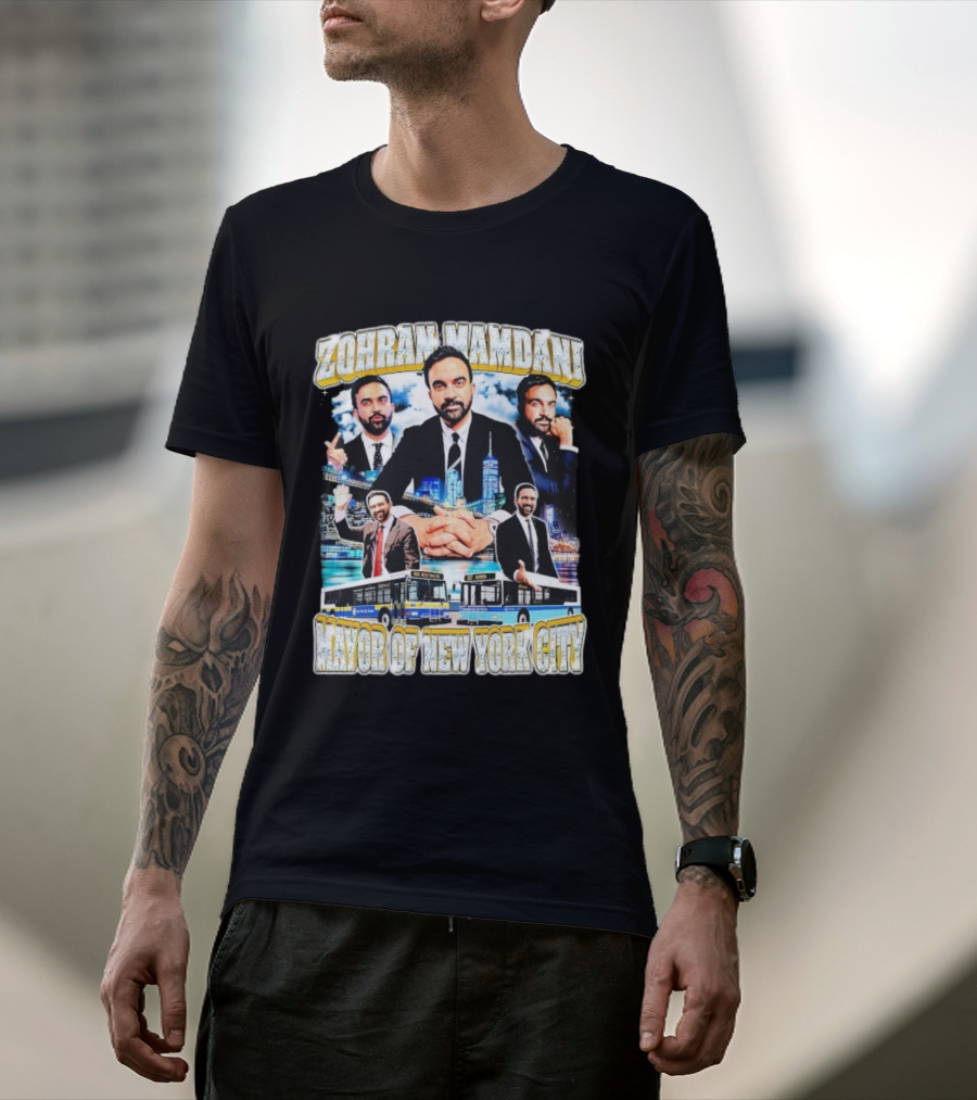 Zohran Mamdani Mayor Of New York City Skyscrapers Buses Skyline T-Shirt