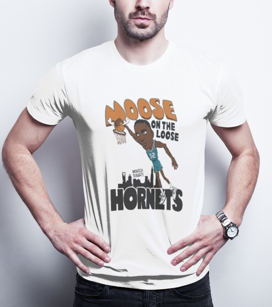 Moose On The Loose Hornets Moussa Diabate Caricature Dunk T-Shirt