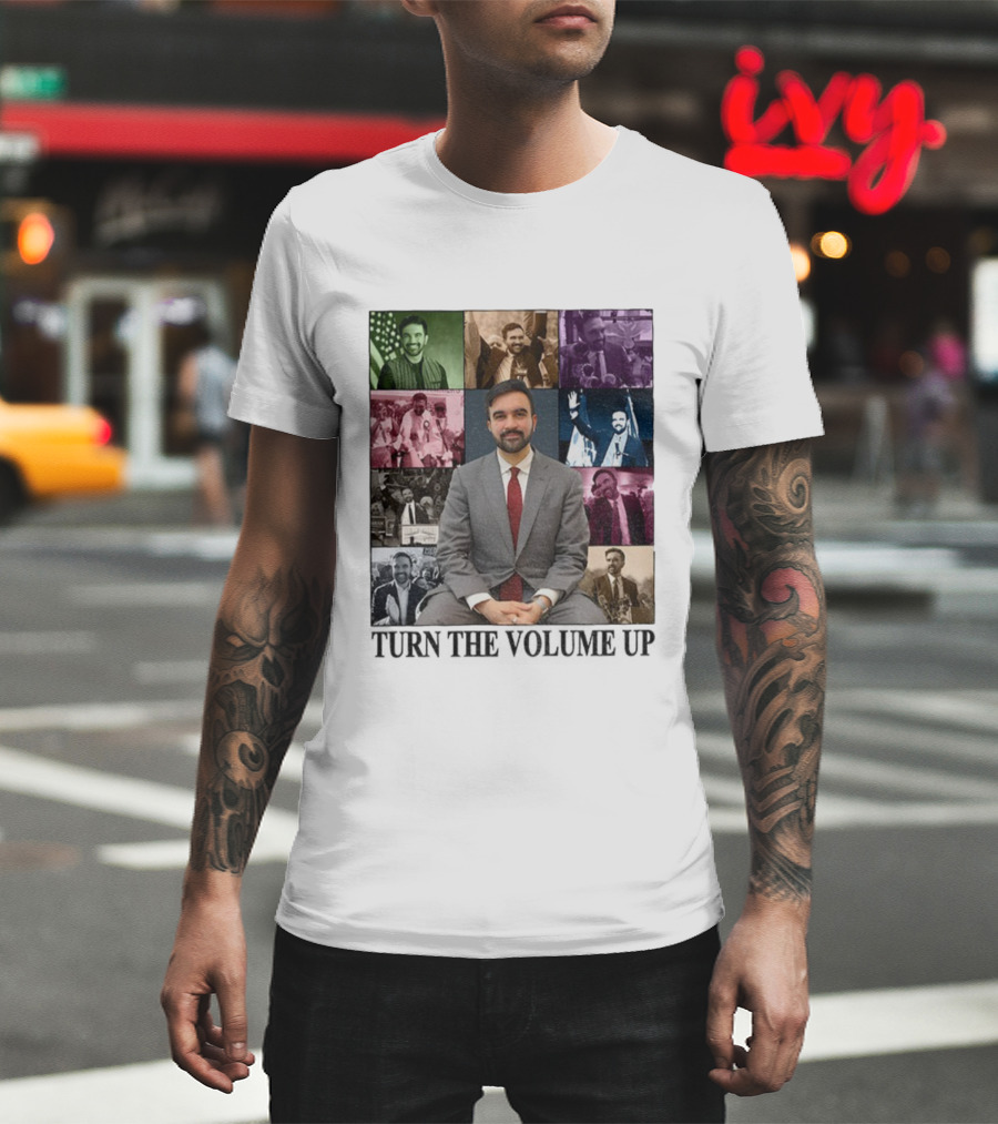 Zohran Mamdani Turn The Volume Up NYC 2026 The Eras Tour Vintage Portrait Collection T-Shirt