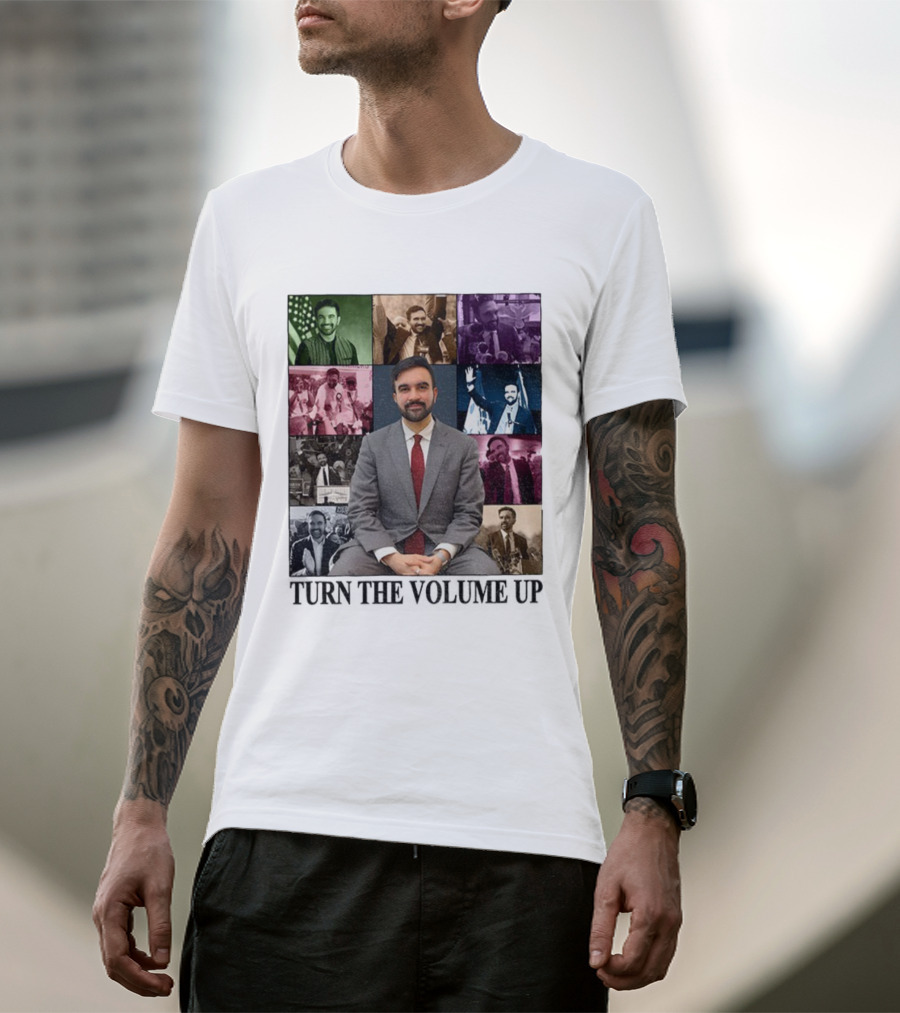 Zohran Mamdani Turn The Volume Up NYC 2026 The Eras Tour Vintage Portrait Collection T-Shirt