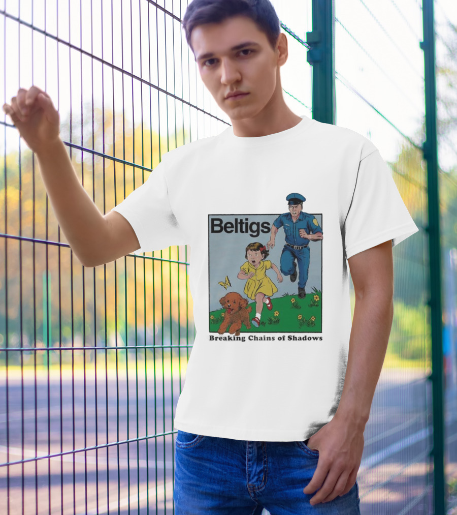 Beltigs Escape Run With Policeman Girl Dog And Butterfly T-Shirt