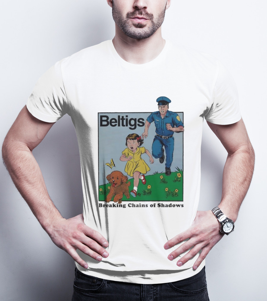 Beltigs Escape Run With Policeman Girl Dog And Butterfly T-Shirt