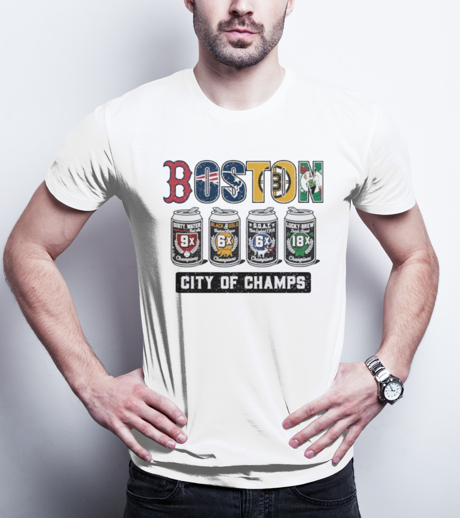 Boston City Of Champions Dirty Water Black Gold G.O.A.T Lucky Brew T-Shirt