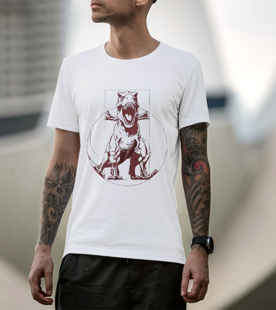 Vitruvian Rex Vintage Leonardo Da Vinci Sketch Parody T-Shirt