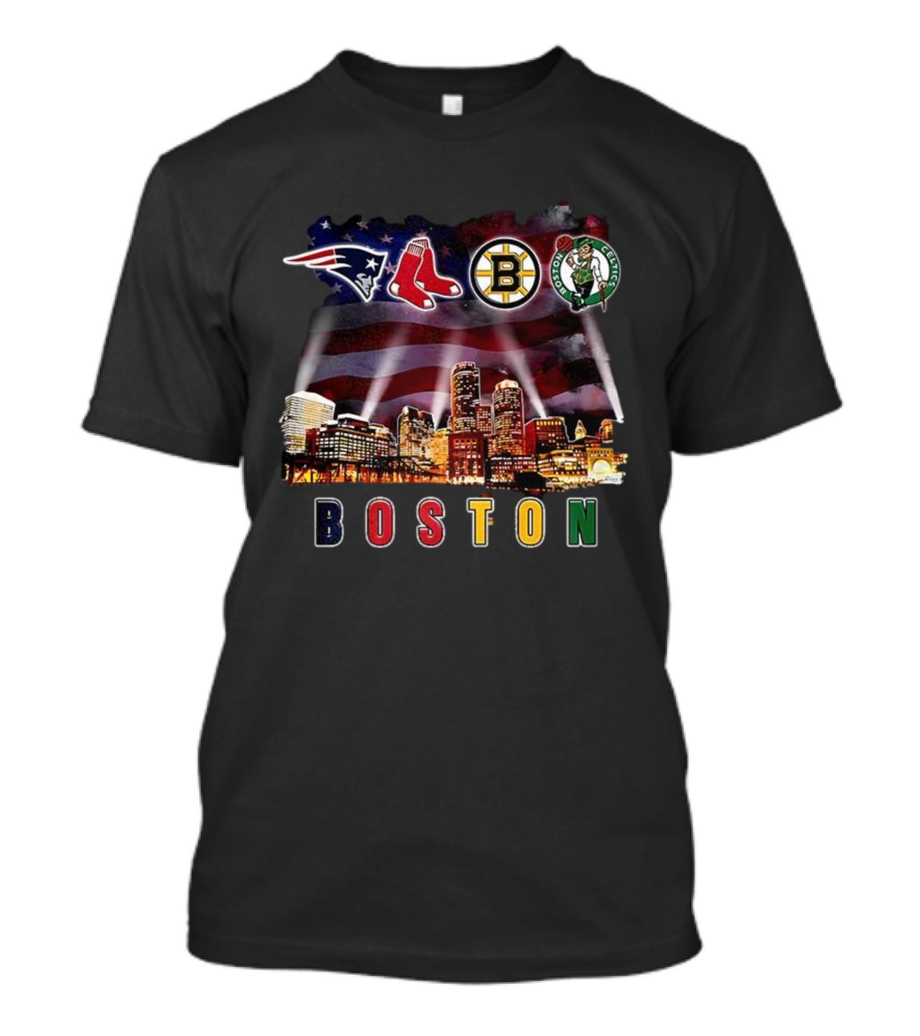 Boston Patriots Red Sox Bruins Celtics City Skyline Fan Celebration T-Shirt