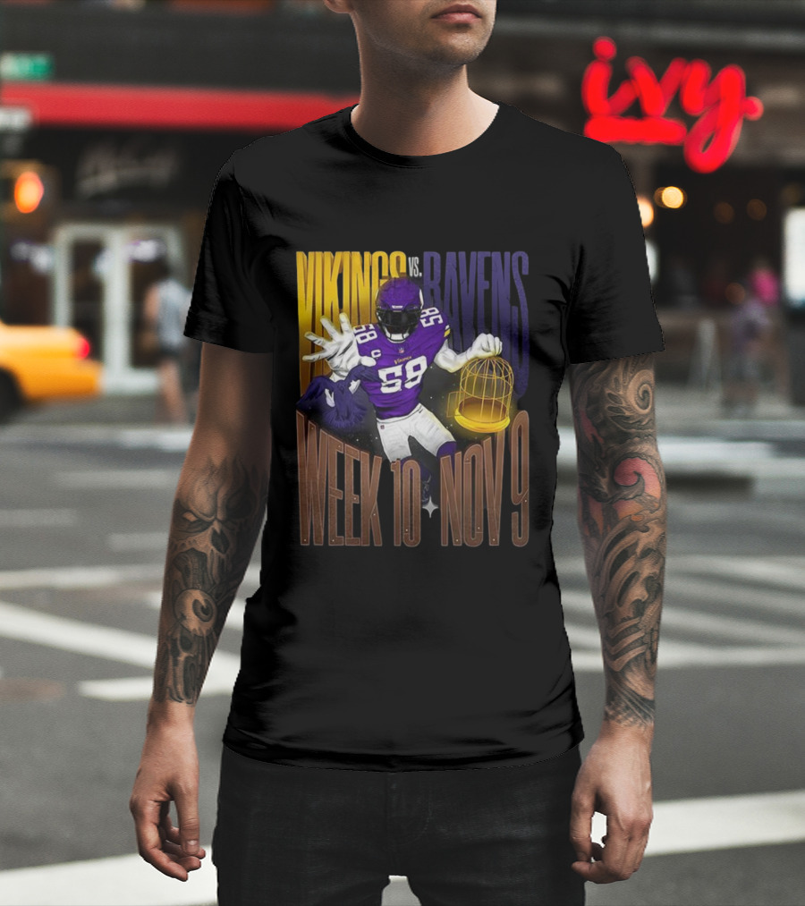 Vikings Vs Ravens Week 10 Nov 9 Football Matchup 58 T-Shirt