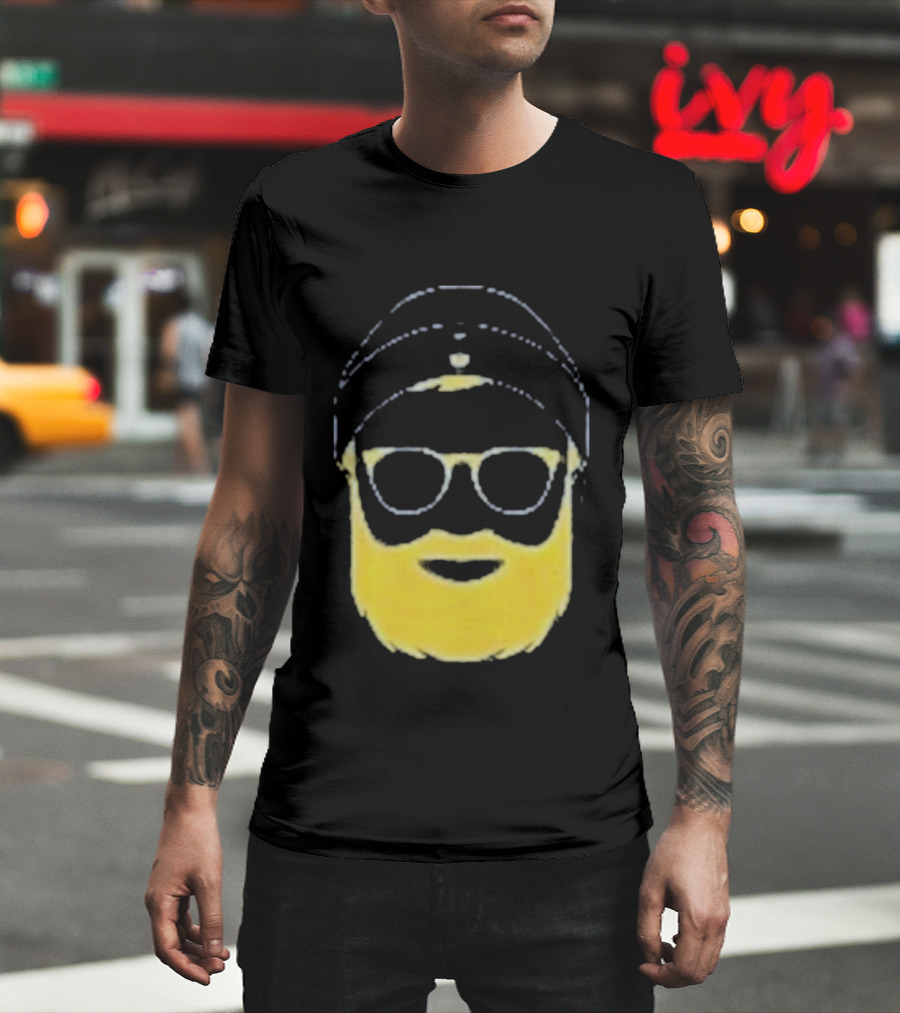 Letterman Beard Glasses Beanie Icon Sketch T-Shirt