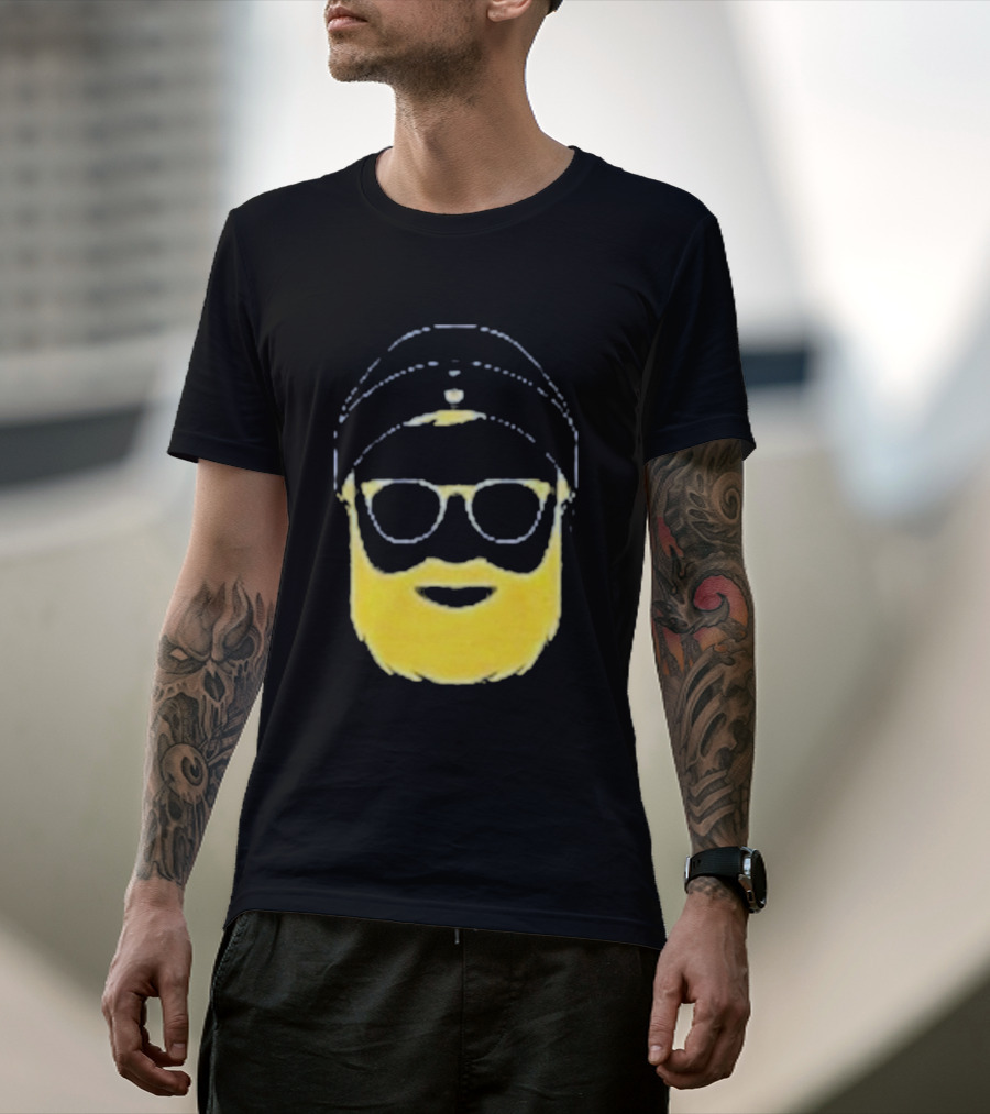 Letterman Beard Glasses Beanie Icon Sketch T-Shirt