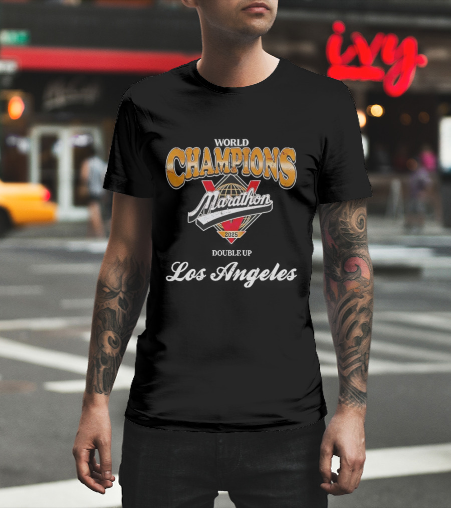 World Champions Marathon 2025 Los Angeles Victory Double Up T-Shirt