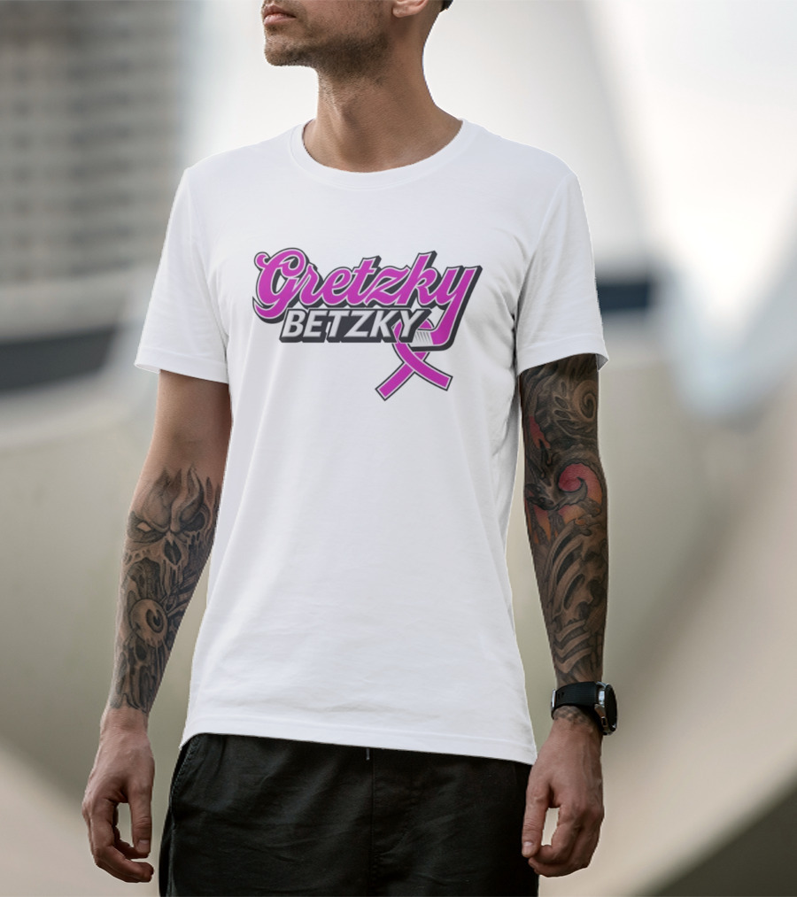 Gretzky Betzky Hockey Awareness Pink Ribbon Hockey Stick T-Shirt
