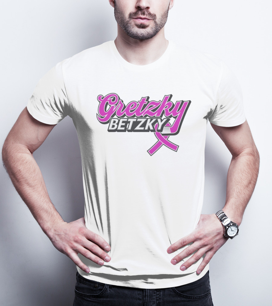 Gretzky Betzky Hockey Awareness Pink Ribbon Hockey Stick T-Shirt