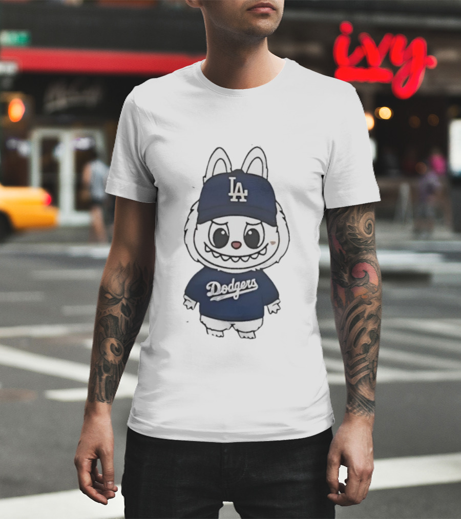 Labubu In Dodgers Gear Los Angeles Dodgers Hat And Outfit T-Shirt